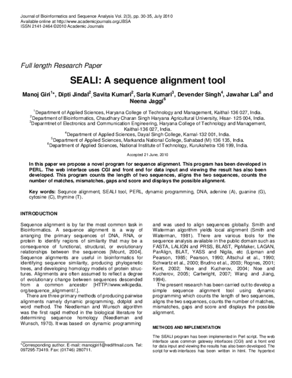 (PDF) SEALI: A sequence alignment tool