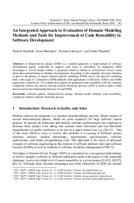 (PDF) An integrated approach to evaluation of domain modeling methods and tools for improvement ...
