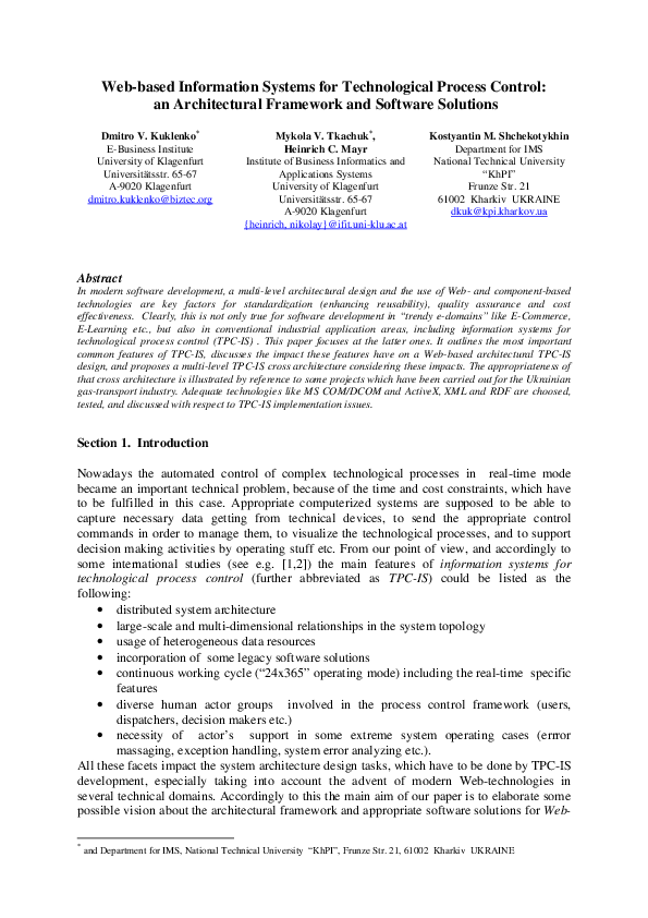 (PDF) Web-based Information Systems for Technological Process Control: an Architectural ...