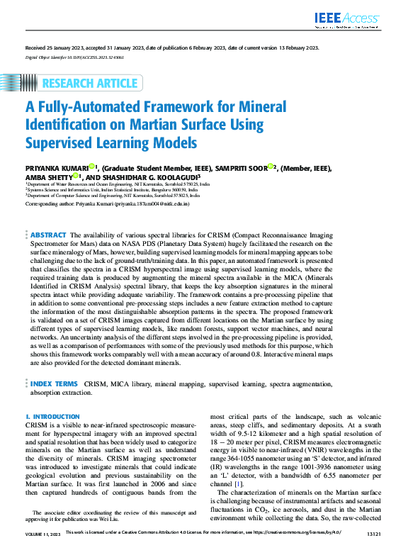 Pdf A Fully Automated Framework For Mineral Identification On Martian Surface Using Supervised