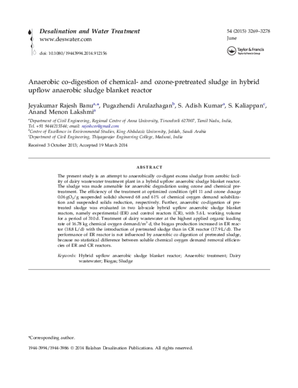 (PDF) Anaerobic co-digestion of chemical- and ozone-pretreated sludge ...