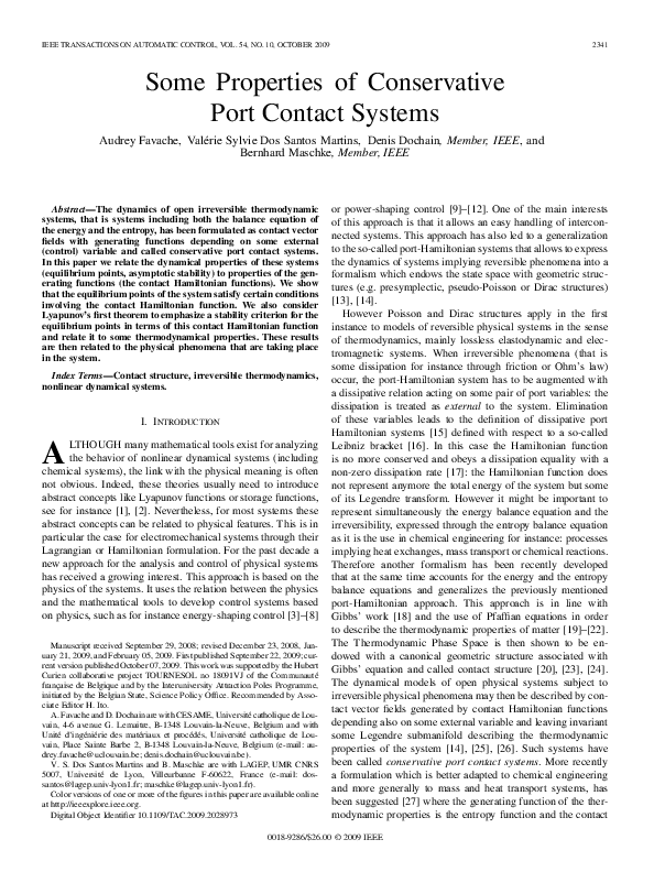 (PDF) Dynamics and Stability of Conservative Port Contact Systems
