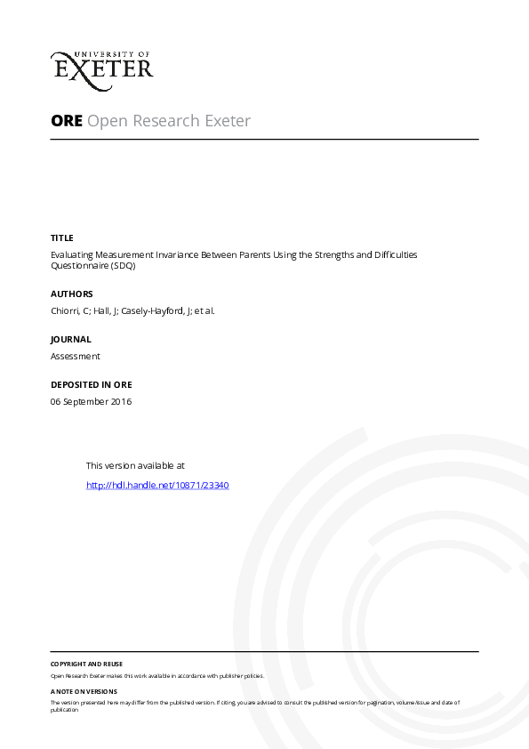 (PDF) Evaluating Measurement Invariance Between Parents Using the ...
