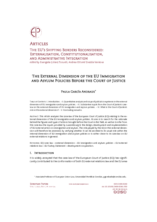 (PDF) The External Dimension of the EU Immigration and Asylum Policies ...