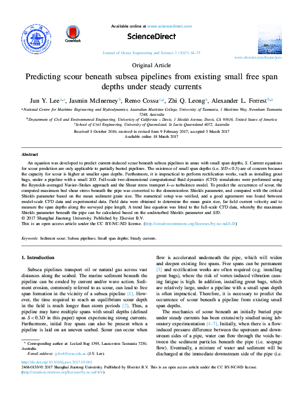 Pdf Predicting Scour Beneath Subsea Pipelines From Existing Small