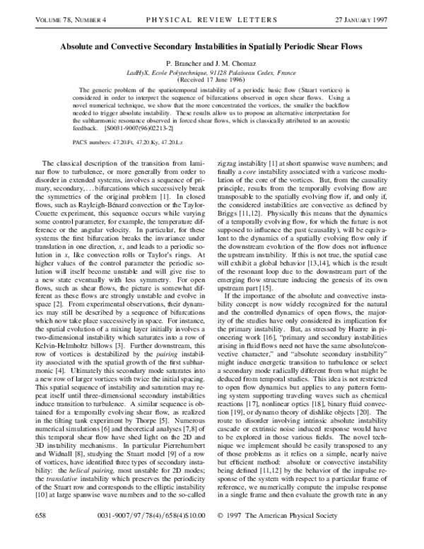 (PDF) Absolute and Convective Secondary Instabilities in Spatially Periodic Shear Flows