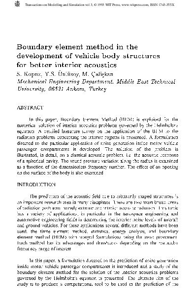 (PDF) Boundary Element Method In TheDevelopment Of Vehicle Body StructuresFor Better Interior ...