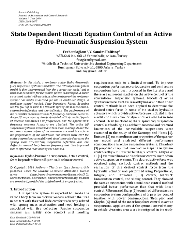 (PDF) State Dependent Riccati Equation Control of an Active Hydro ...