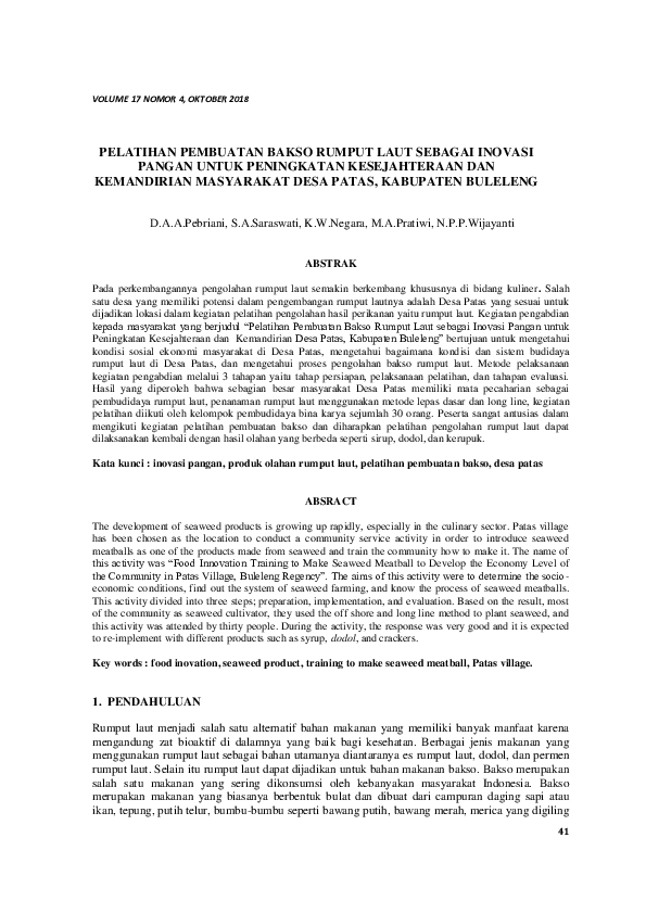 (PDF) Pelatihan Pembuatan Bakso Rumput Laut Sebagai Inovasi Pangan ...