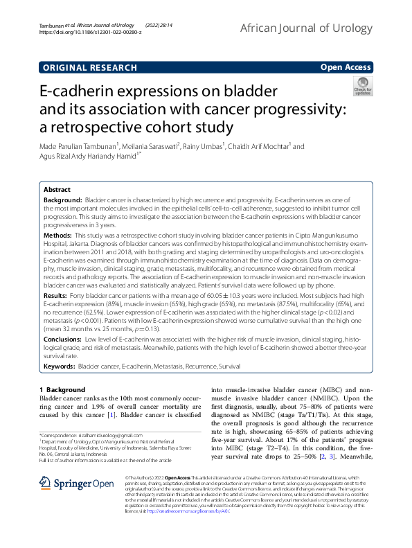 (PDF) E-cadherin expressions on bladder and its association with cancer ...