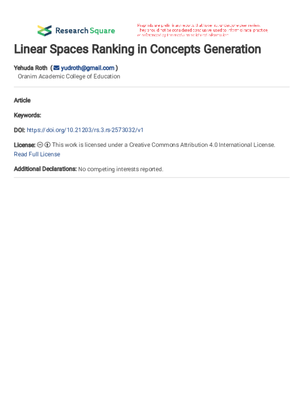 (PDF) Linear Spaces Ranking in Concepts Generation