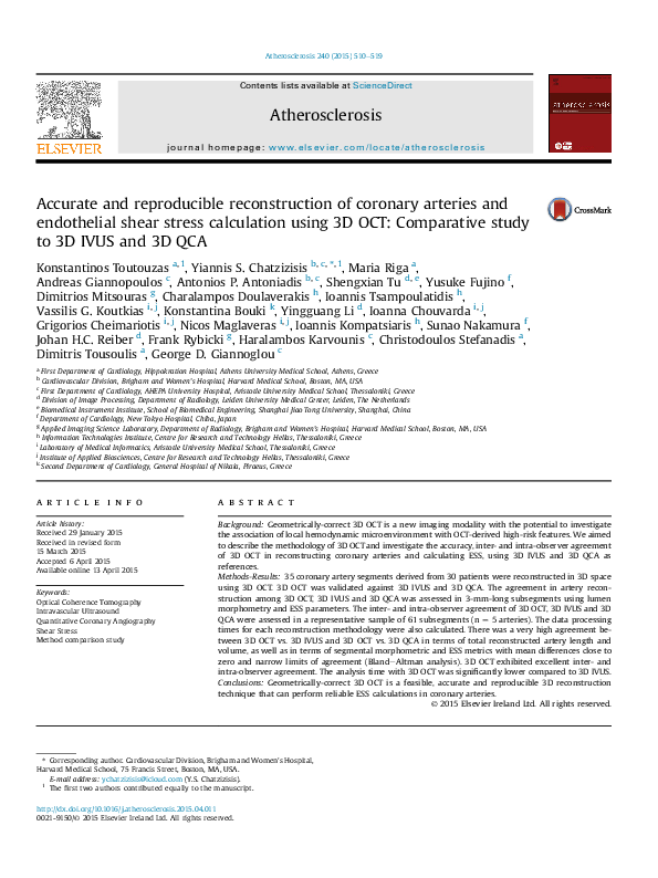 (PDF) Accurate and reproducible reconstruction of coronary arteries and ...