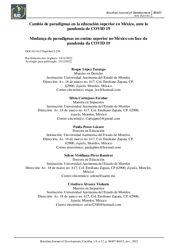 (PDF) Cambio de paradigmas en la educación superior en México, ante la pandemia de COVID 19