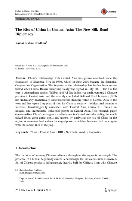 (PDF) The Rise of China in Central Asia: The New Silk Road Diplomacy