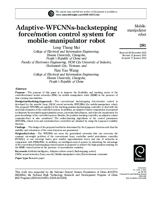 (PDF) Adaptive-WFCNNs-backstepping force/motion control system for mobile-manipulator robot