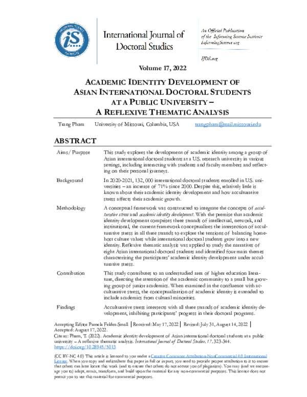 (PDF) Academic Identity Development of Asian International Doctoral ...