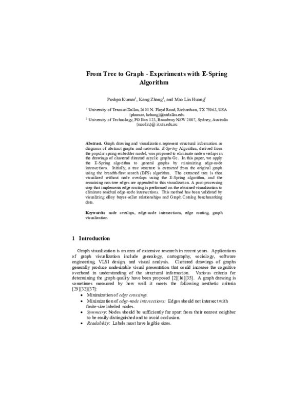 Pdf E Spring Algorithm For Graph Visualization