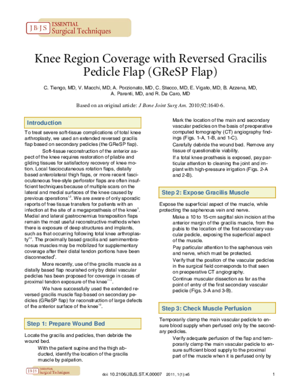 (PDF) Knee Region Coverage with Reversed Gracilis Pedicle Flap (GReSP Flap)