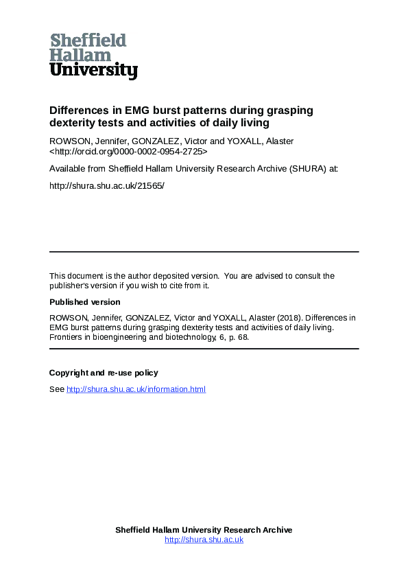 (PDF) Differences in EMG Burst Patterns During Grasping Dexterity Tests ...