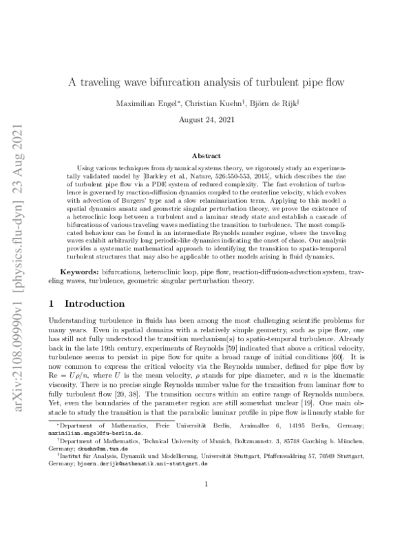 (PDF) A traveling wave bifurcation analysis of turbulent pipe flow
