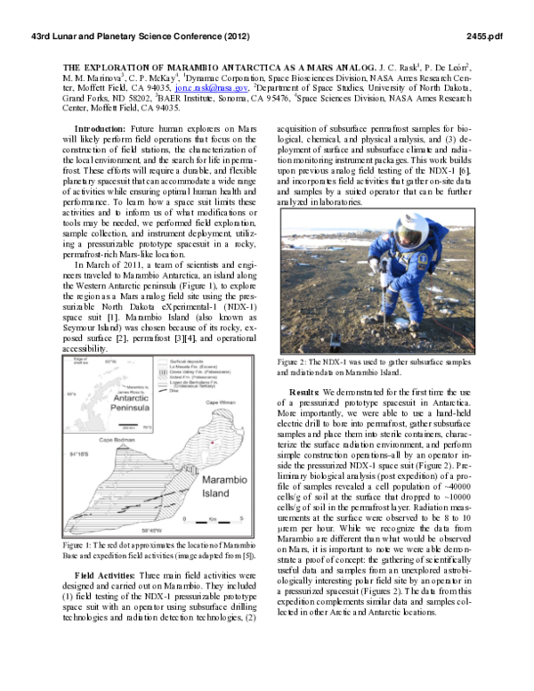 (PDF) The Exploration of Marambio Antarctica as a Mars Analog