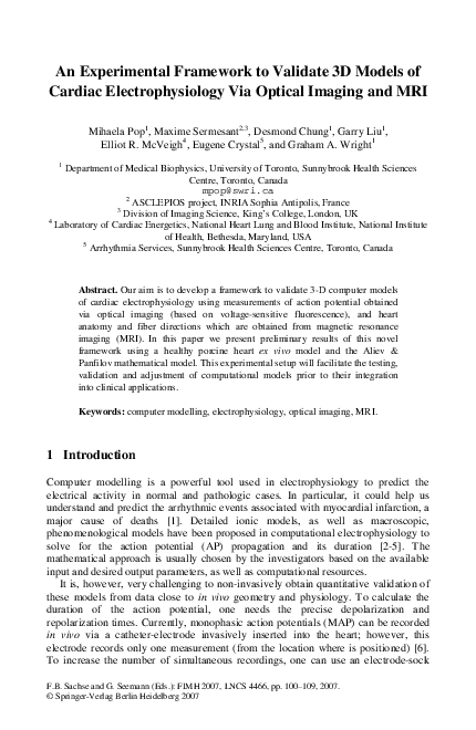 (PDF) An Experimental Framework to Validate 3D Models of Cardiac Electrophysiology Via Optical ...