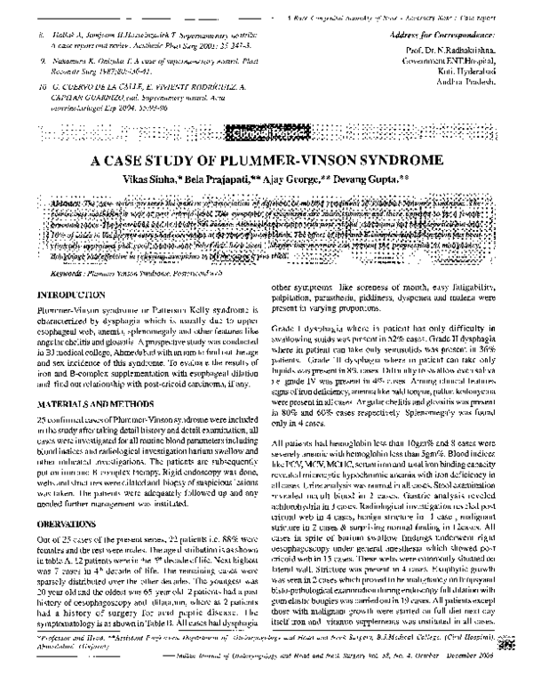 (PDF) A case study of Plummer-Vinson syndrome | Devang Gupta - Academia.edu