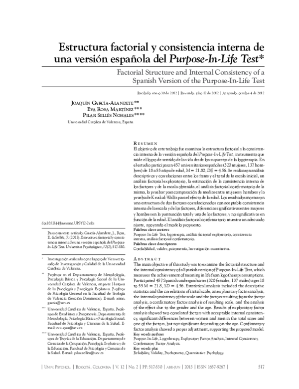 (PDF) Estructura factorial y consistencia interna de una versión ...