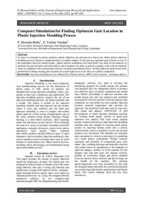 Pdf Computer Simulation For Finding Optimum Gate Location In Plastic