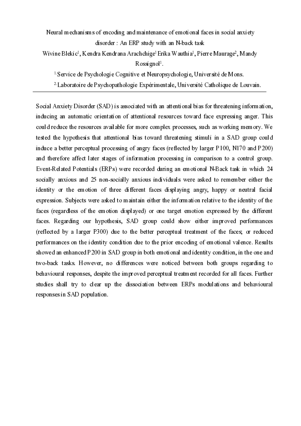 (PDF) Neural mechanisms of encoding and maintenance of emotional faces in social anxiety ...
