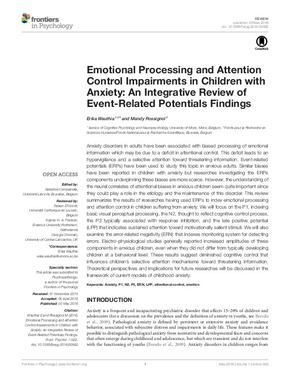 (PDF) Emotional Processing and Attention Control Impairments in Children with Anxiety: An ...