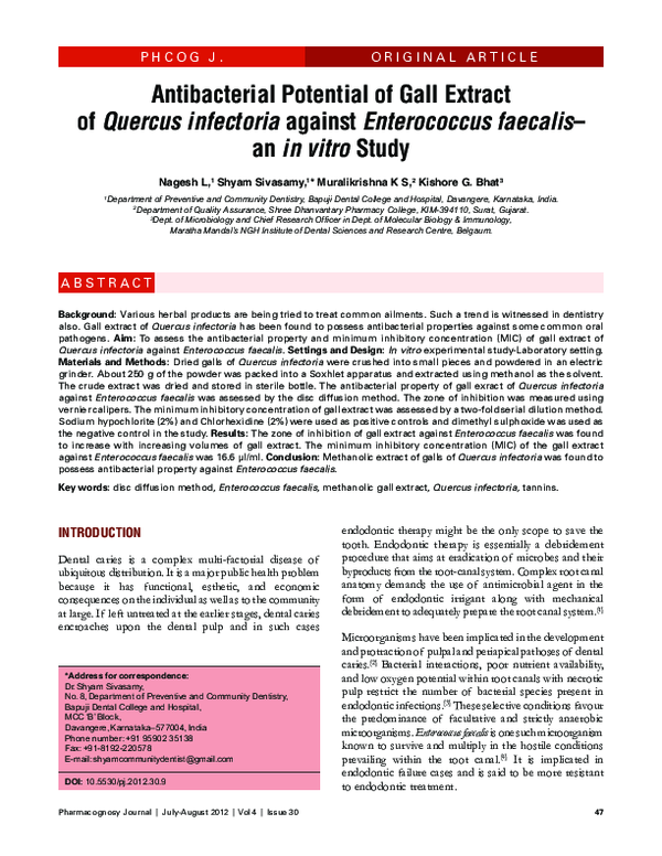 (PDF) Antibacterial Potential of Gall Extract of Quercus infectoria ...