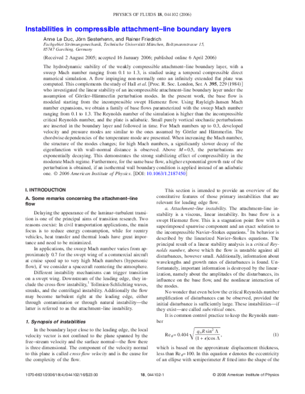 (PDF) Instabilities in compressible attachment–line boundary layers