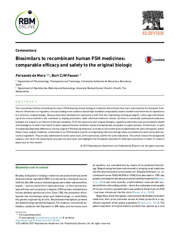(PDF) Biosimilars to recombinant human FSH medicines: comparable ...