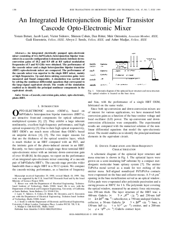(PDF) An integrated heterojunction bipolar transistor cascode opto ...