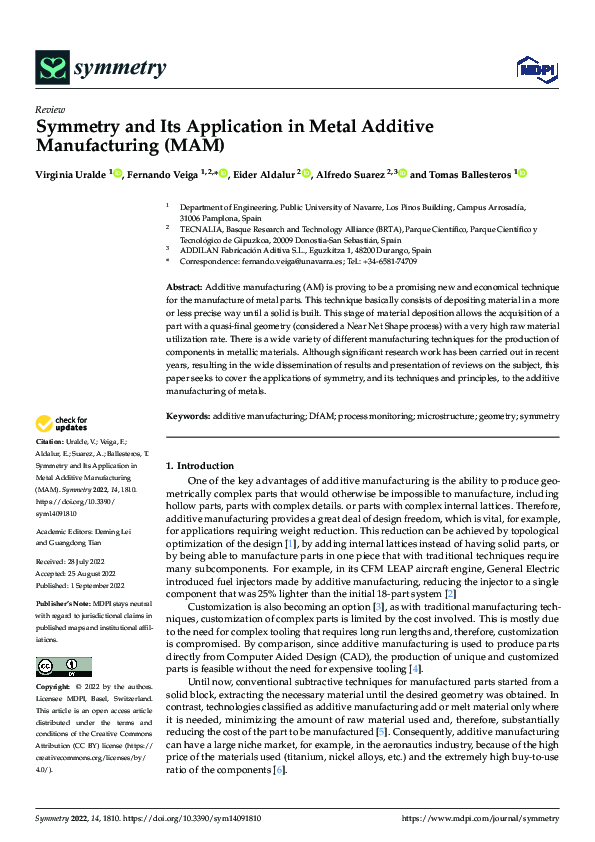 (PDF) Symmetry and Its Application in Metal Additive Manufacturing (MAM)