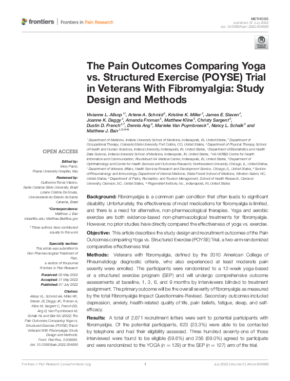 (PDF) The Pain Outcomes Comparing Yoga vs. Structured Exercise (POYSE) Trial in Veterans With ...