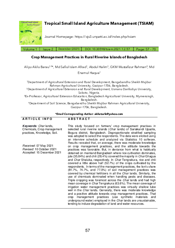 (PDF) Crop Management Practices in Rural Riverine Islands of Bangladesh