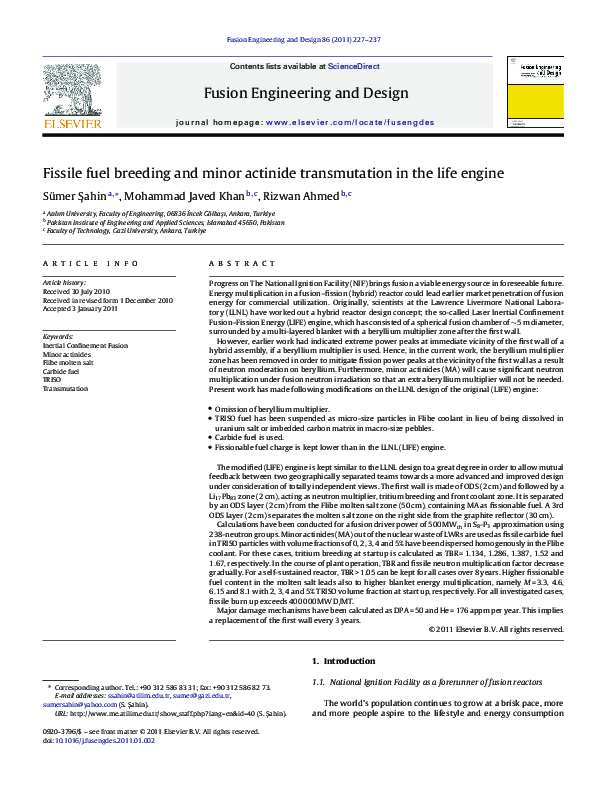 (PDF) Fissile fuel breeding and minor actinide transmutation in the ...