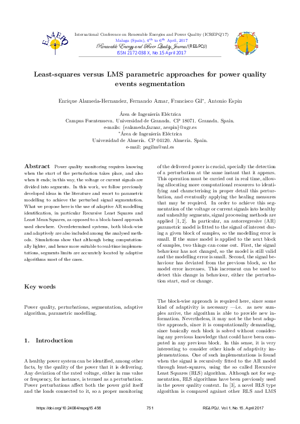 Pdf Least Squares Versus Lms Parametric Approaches For Power Quality Events Segmentation