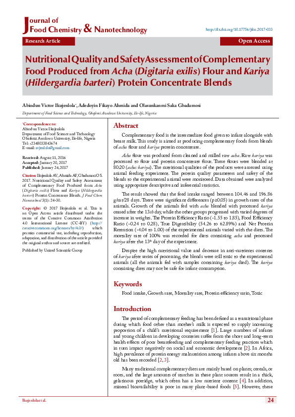 (PDF) Nutritional Quality and Safety Assessment of Complementary Food ...