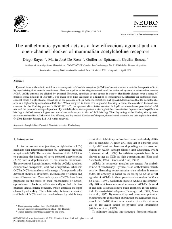 (PDF) The anthelmintic pyrantel acts as a low efficacious agonist and ...