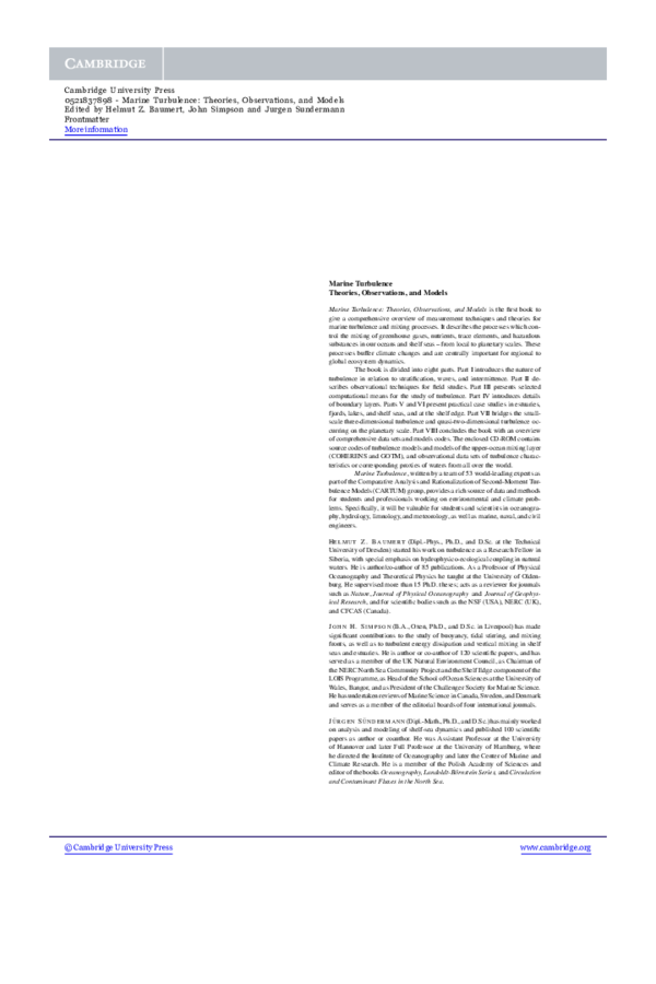 (PDF) Marine Turbulence: Theories, observations and models. Edited by ...