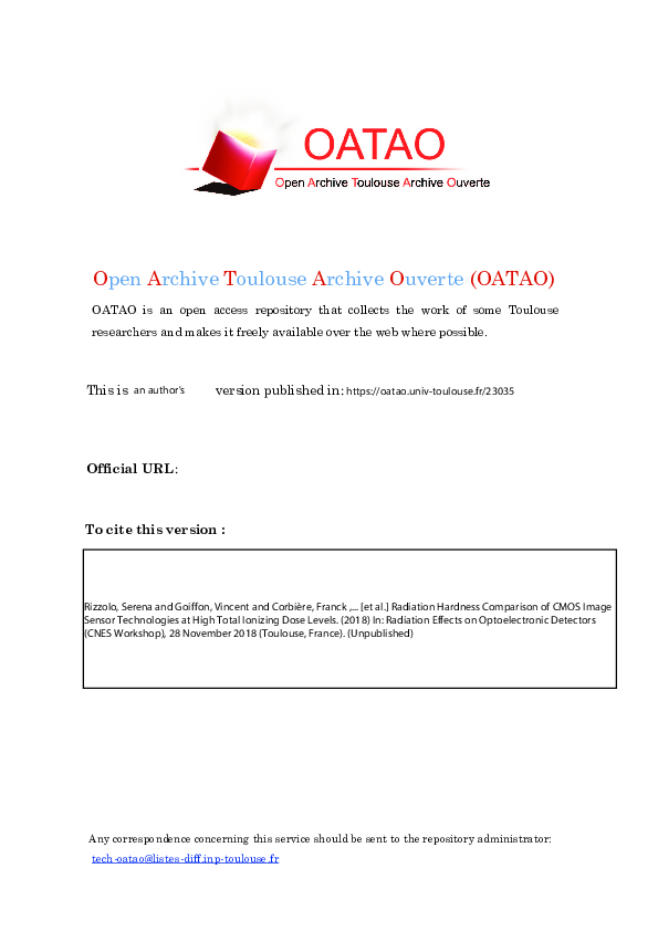 Pdf Radiation Hardness Comparison Of Cmos Image Sensor Technologies At High Total Ionizing