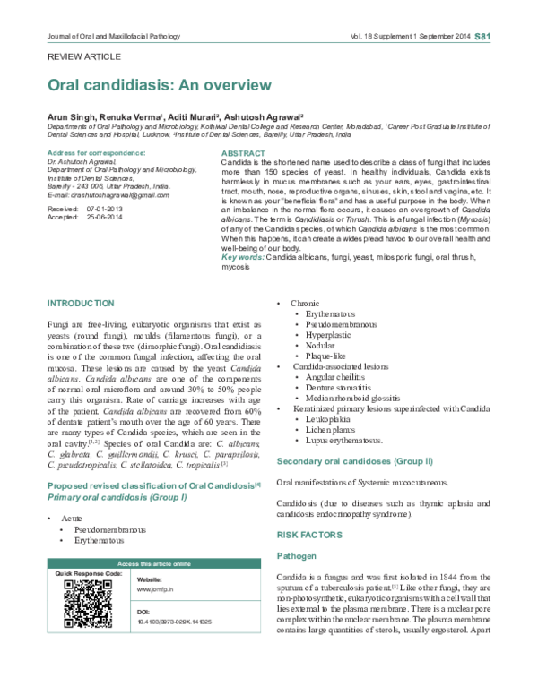 (PDF) Oral candidiasis: An overview