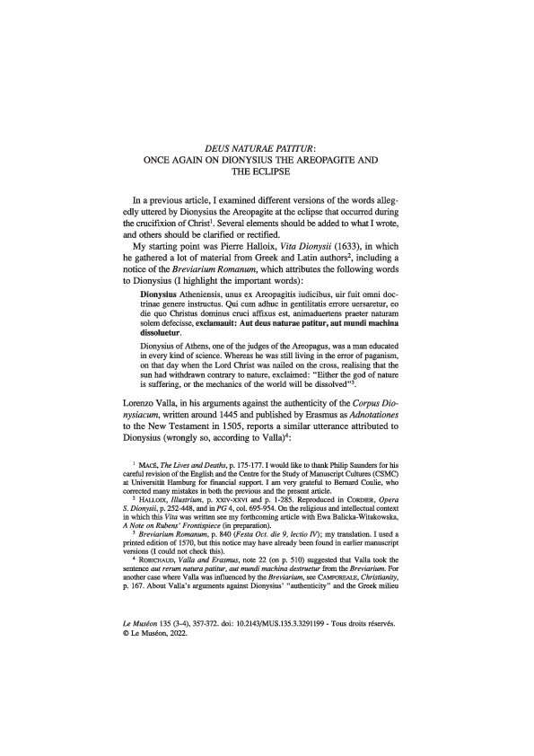 (PDF) Deus naturae patitur: Once again on Dionysius the Areopagite and ...