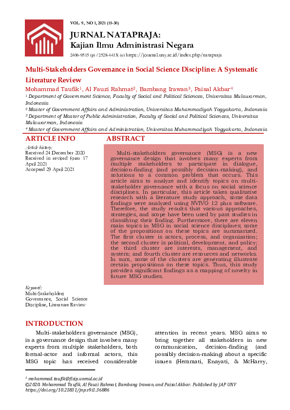 (PDF) Multi-Stakeholders Governance in Social Science Discipline: A ...