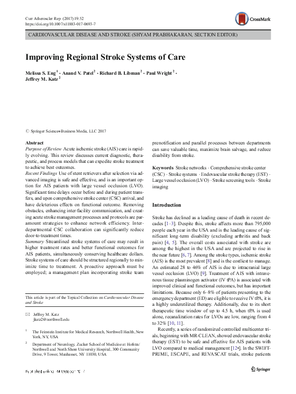 (PDF) Improving Regional Stroke Systems of Care