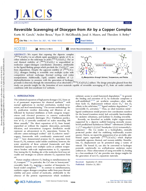 (PDF) Reversible Scavenging of Dioxygen from Air by a Copper Complex