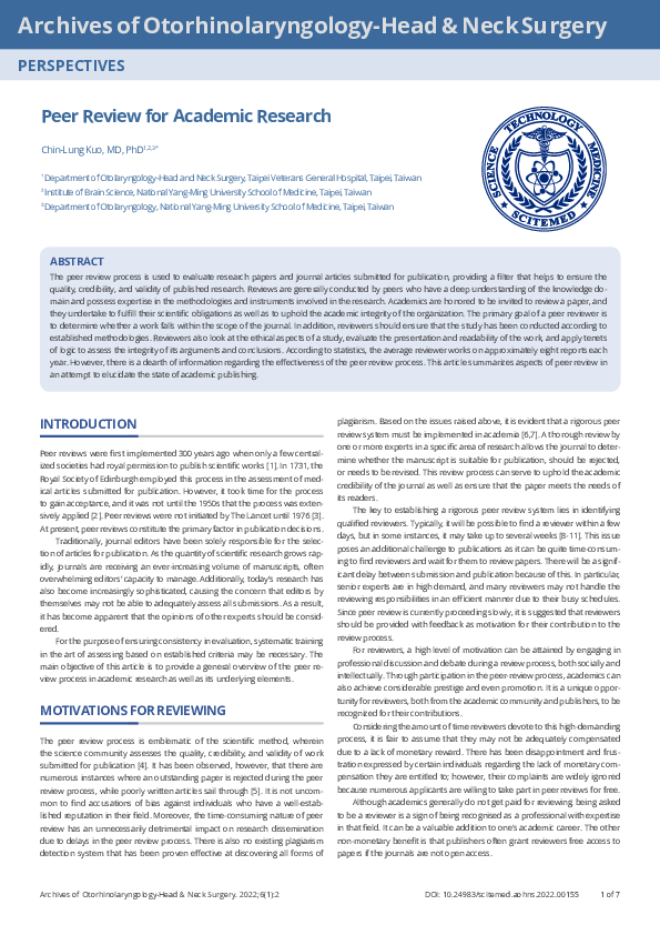 (PDF) Peer Review for Academic Research
